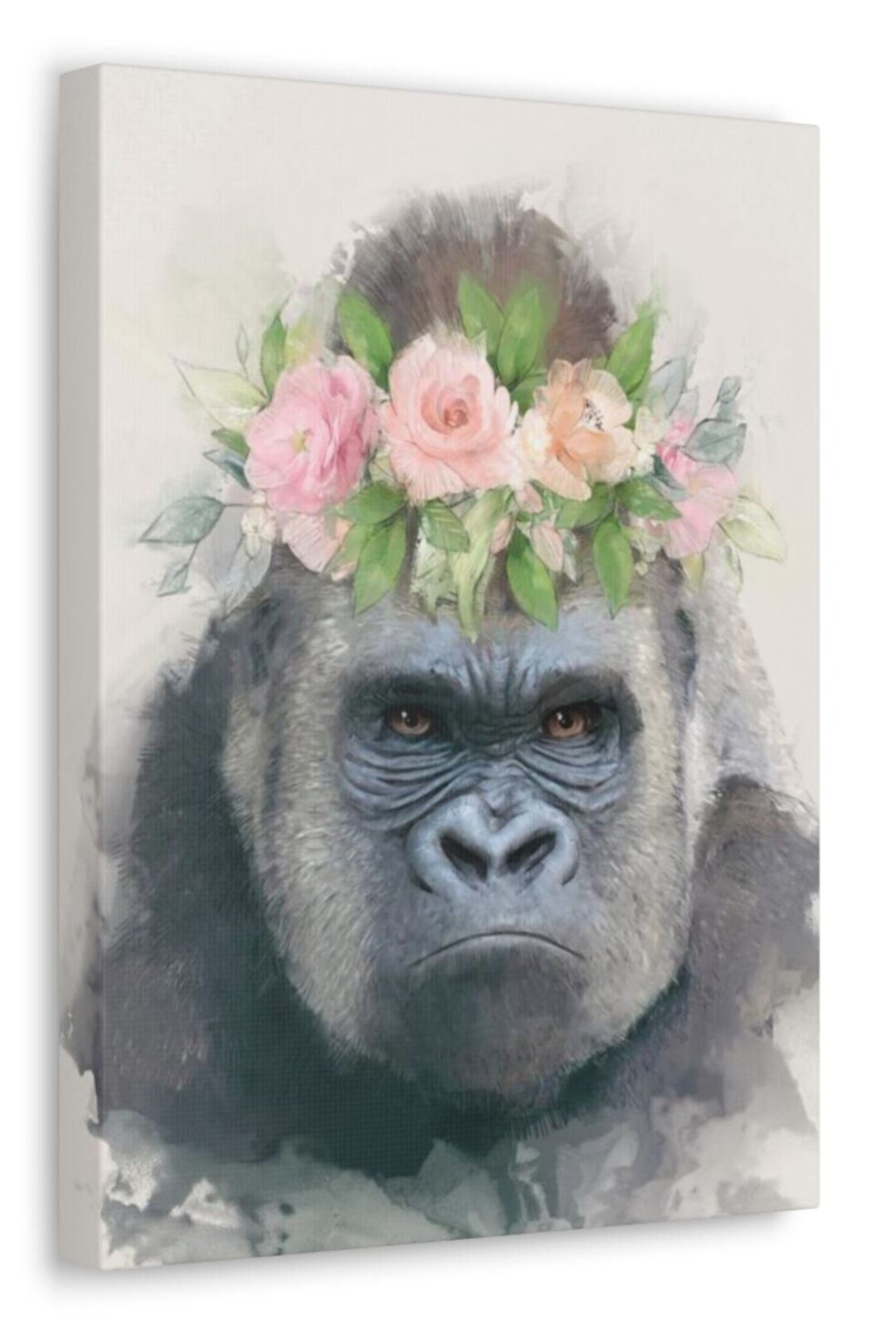 Gorilla Flower Crown Canvas Art: Jungle Wildlife Home Decor - Etsy