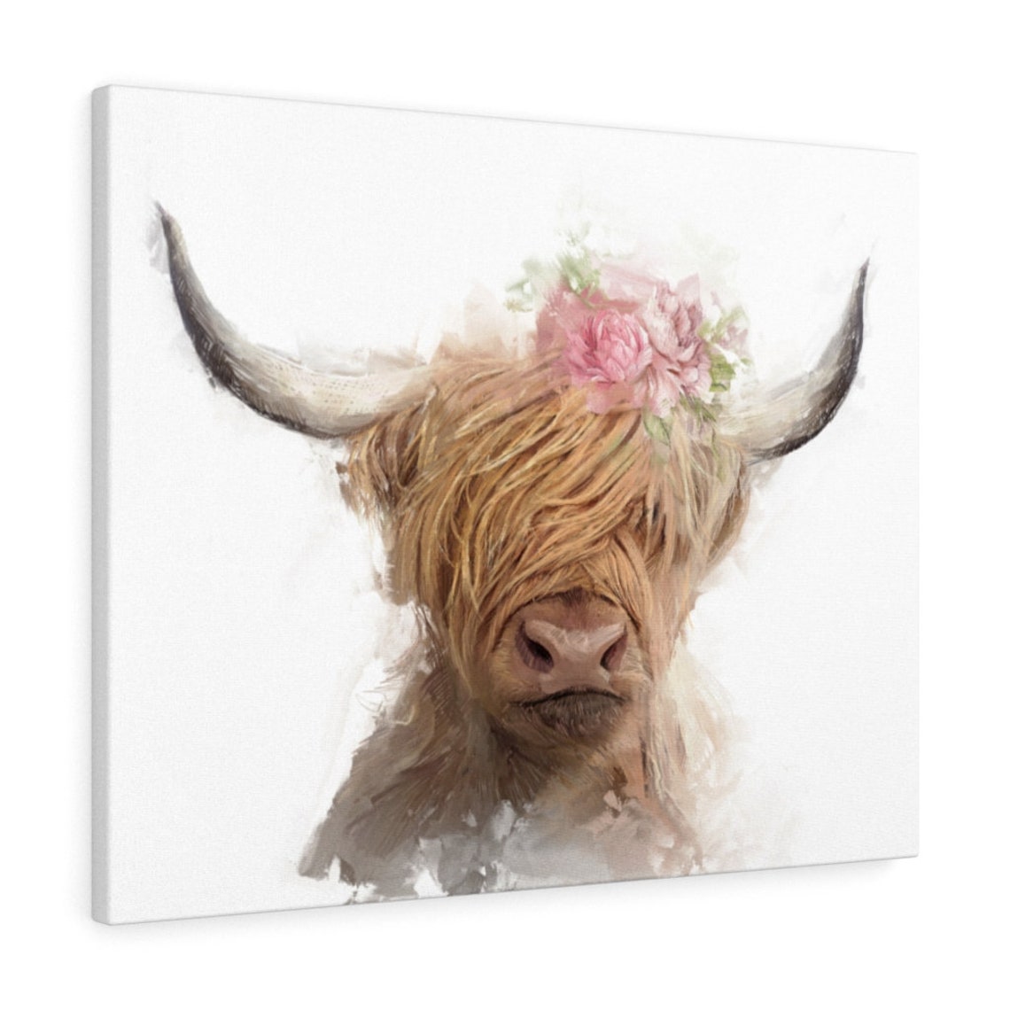 Cute Highland Cow Flower Crown Canvas Artwork Beautiful | Etsy