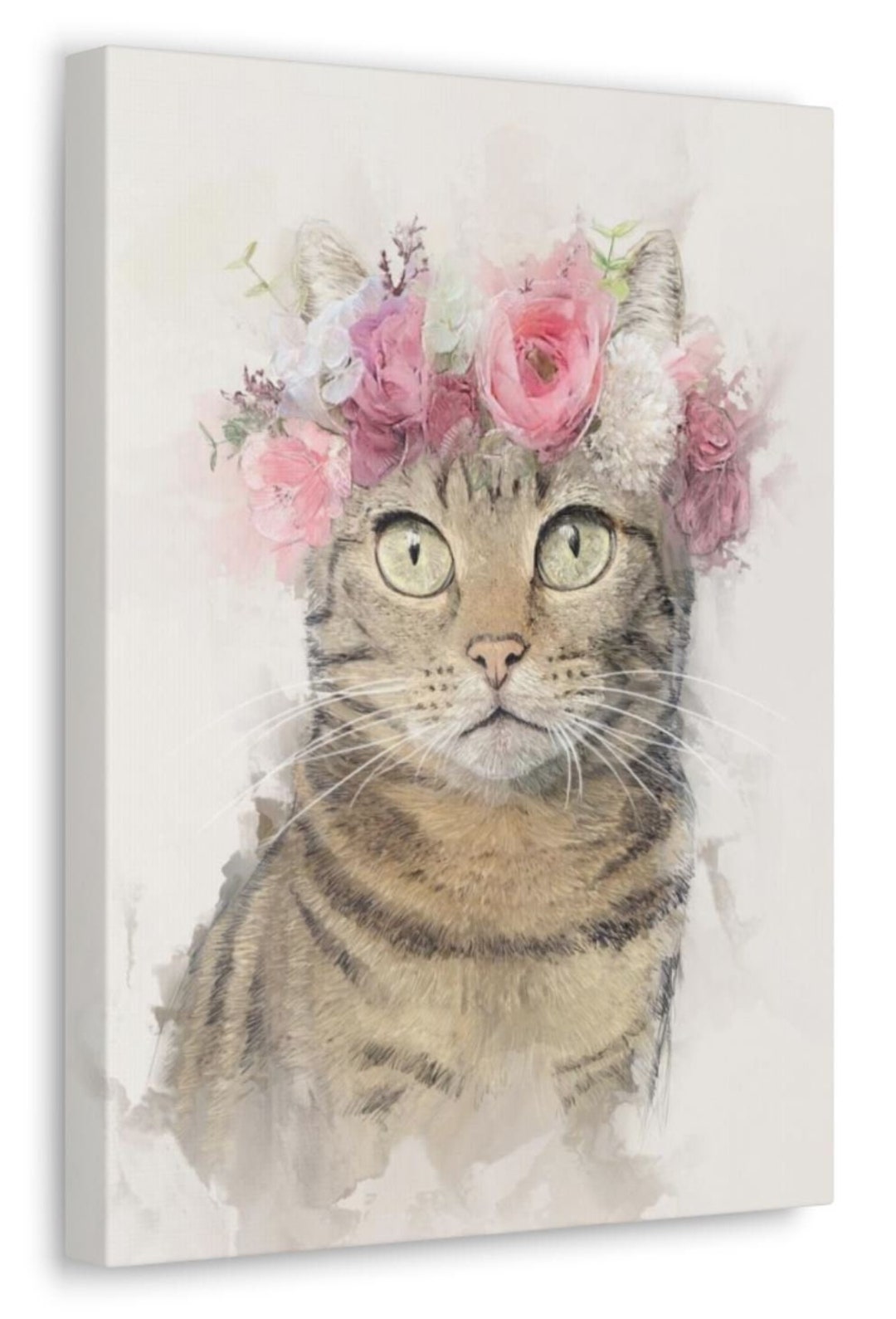 Cat Flower Crown Canvas Artwork, Beautiful Cat Art, Animal Nature Gift ...