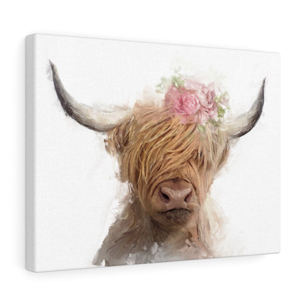 Cute Highland Cow Flower Crown Canvas Artwork Beautiful | Etsy