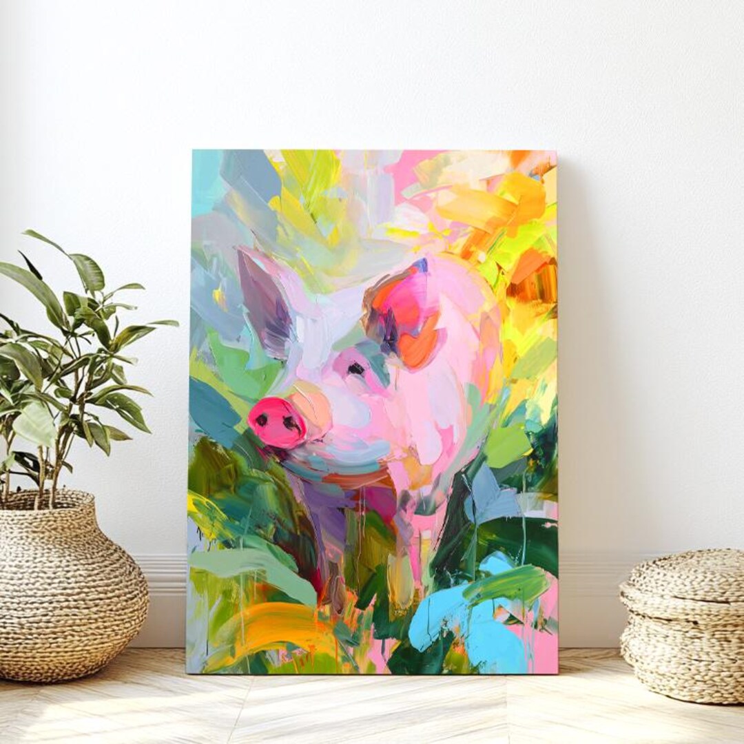 Colorful Pig Portrait Canvas, Abstract Farm Nature Artwork - Etsy