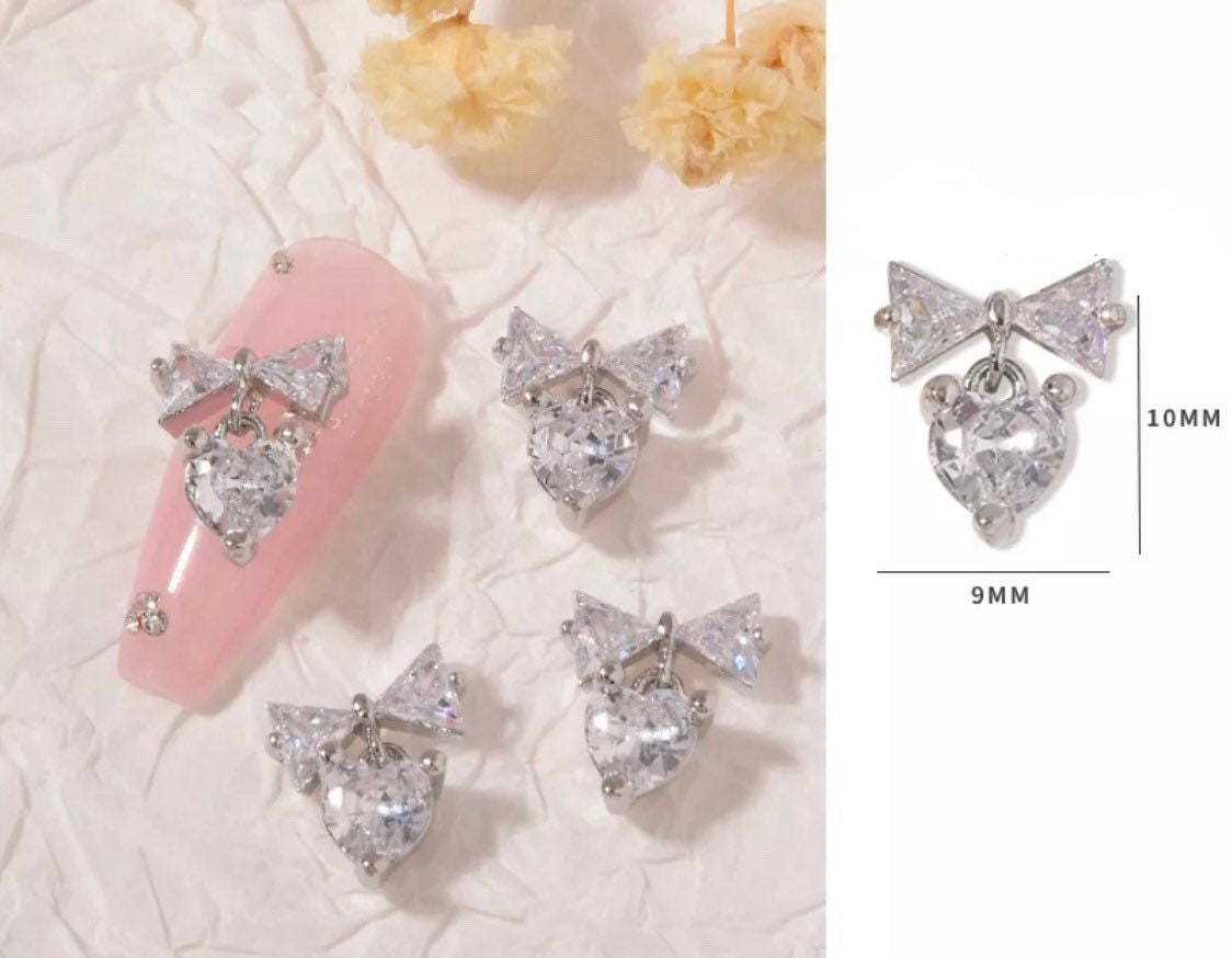 Heart Bow Dangle Nail Art Charm - Etsy