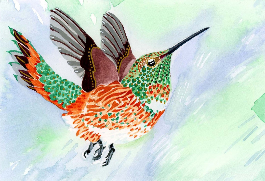 Blinged Hummingbird Original Watercolor Painting Art - Etsy