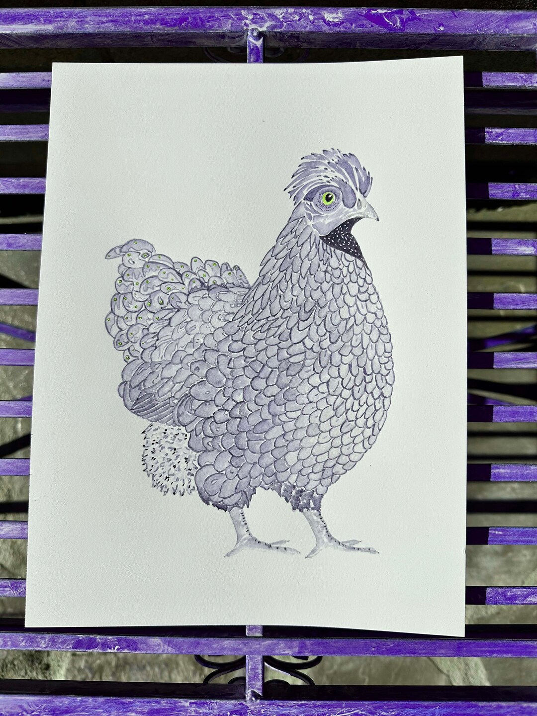 Once in a Blue Moon Hen Original Watercolor Painting Art - Etsy