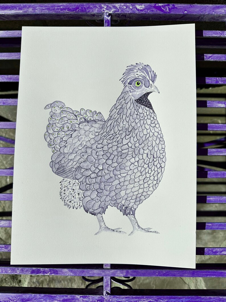 Once in a Blue Moon Hen Original Watercolor Painting Art - Etsy