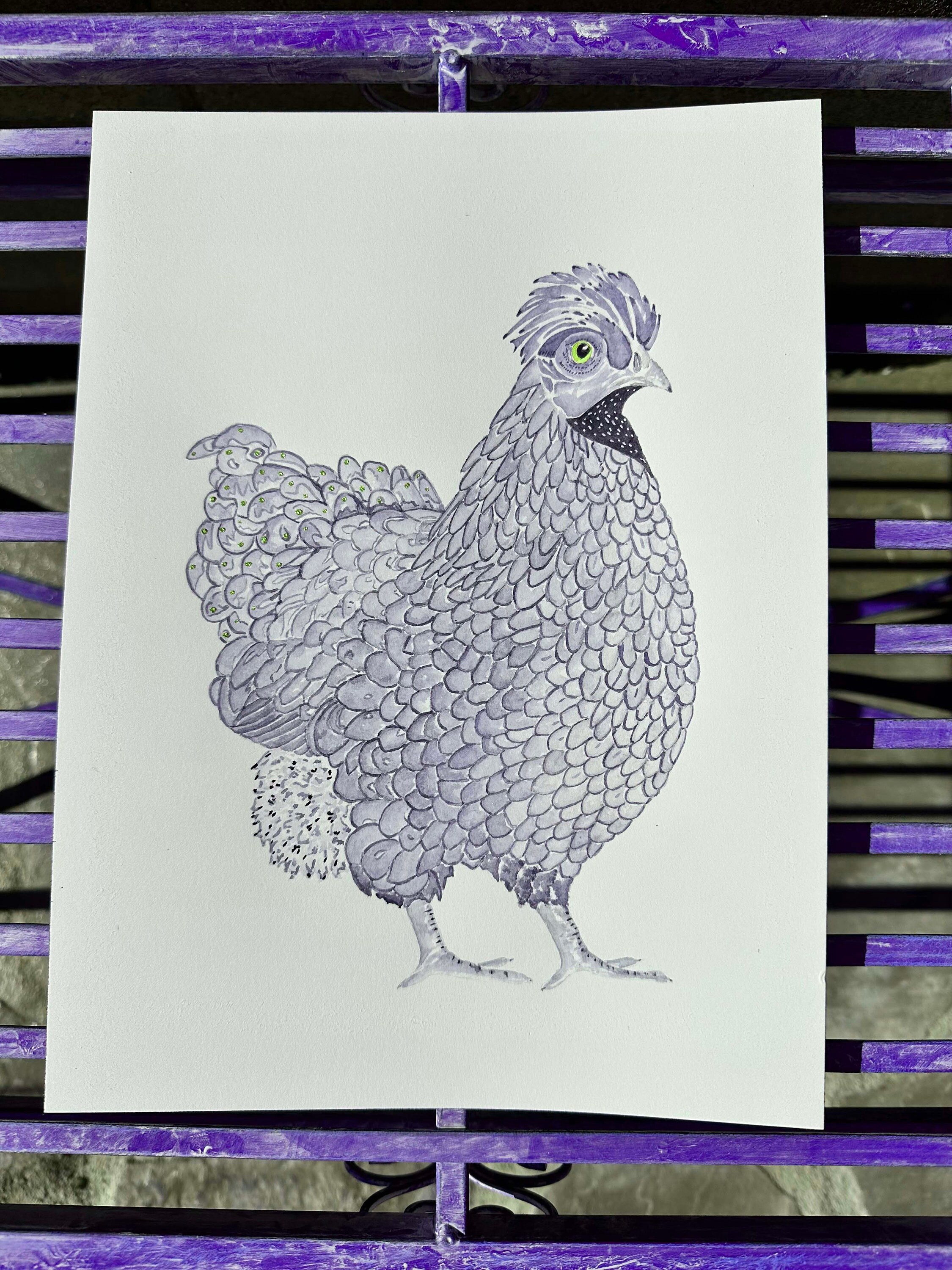 Once in a Blue Moon Hen Original Watercolor Painting Art - Etsy