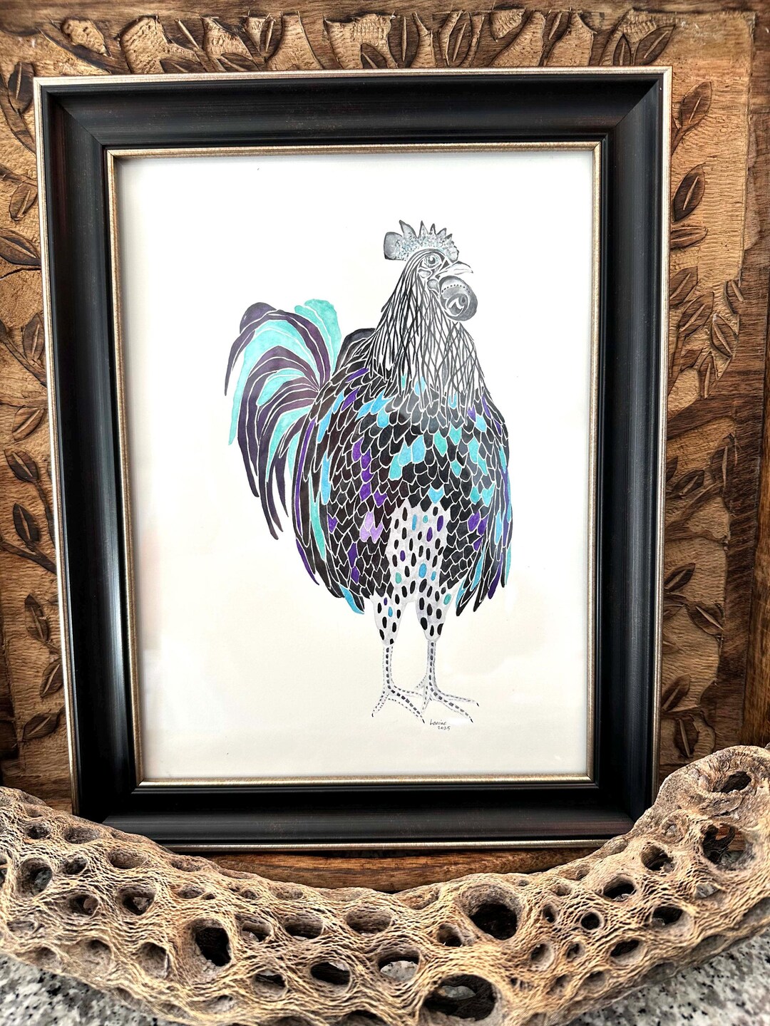 Indonesian Ayam Cemani Rooster Original Signed Watercolor Art 9x12 - Etsy