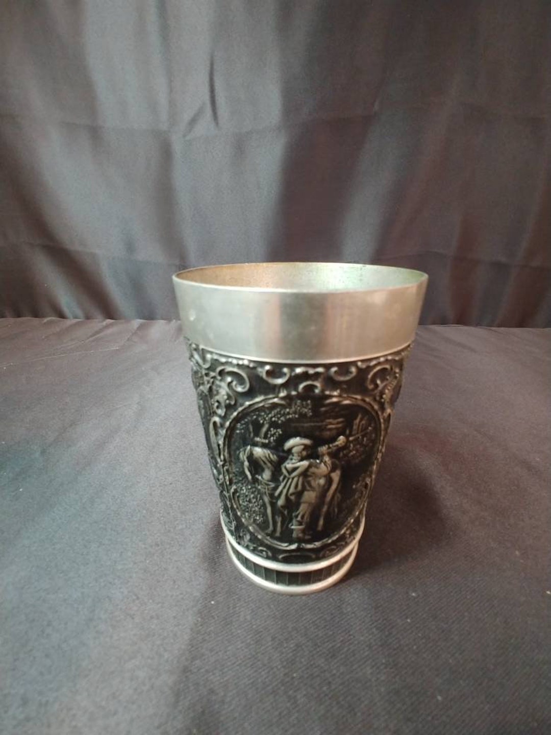 Vintage Pewter Embossed Drinking Cup - Etsy