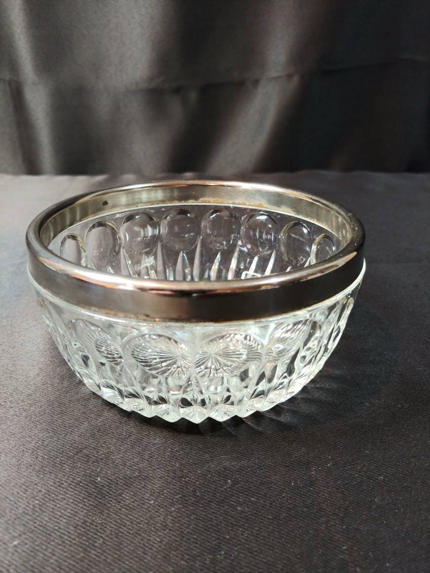 Vintage Cut Glass Optic Candy Bowl With Silver Tone Metal Rim - Etsy