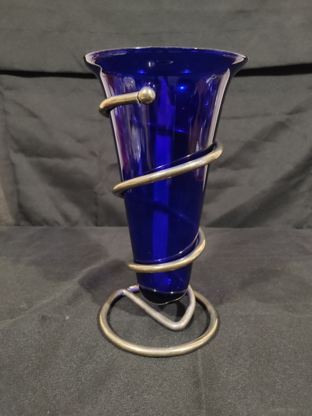 Vintage Cobalt Blue Vase Inside a Metal Stand - Etsy