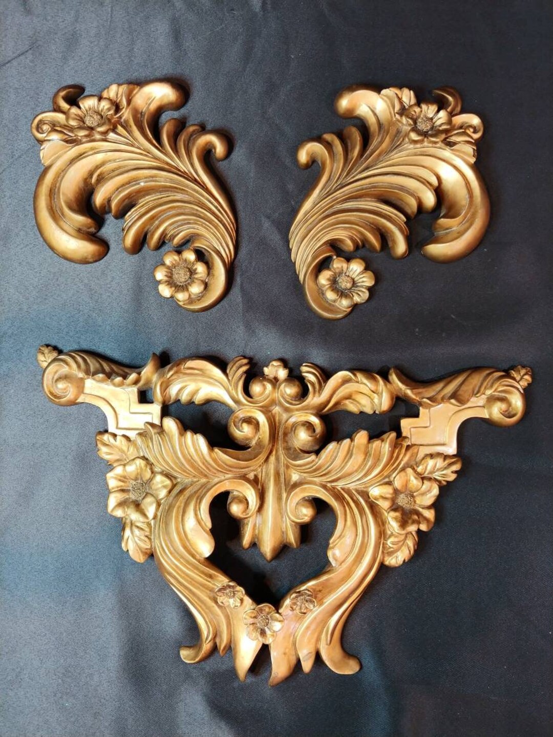 Plaster Wooden Gilded Gold Floral Wall Hanging (set of 3) - Etsy