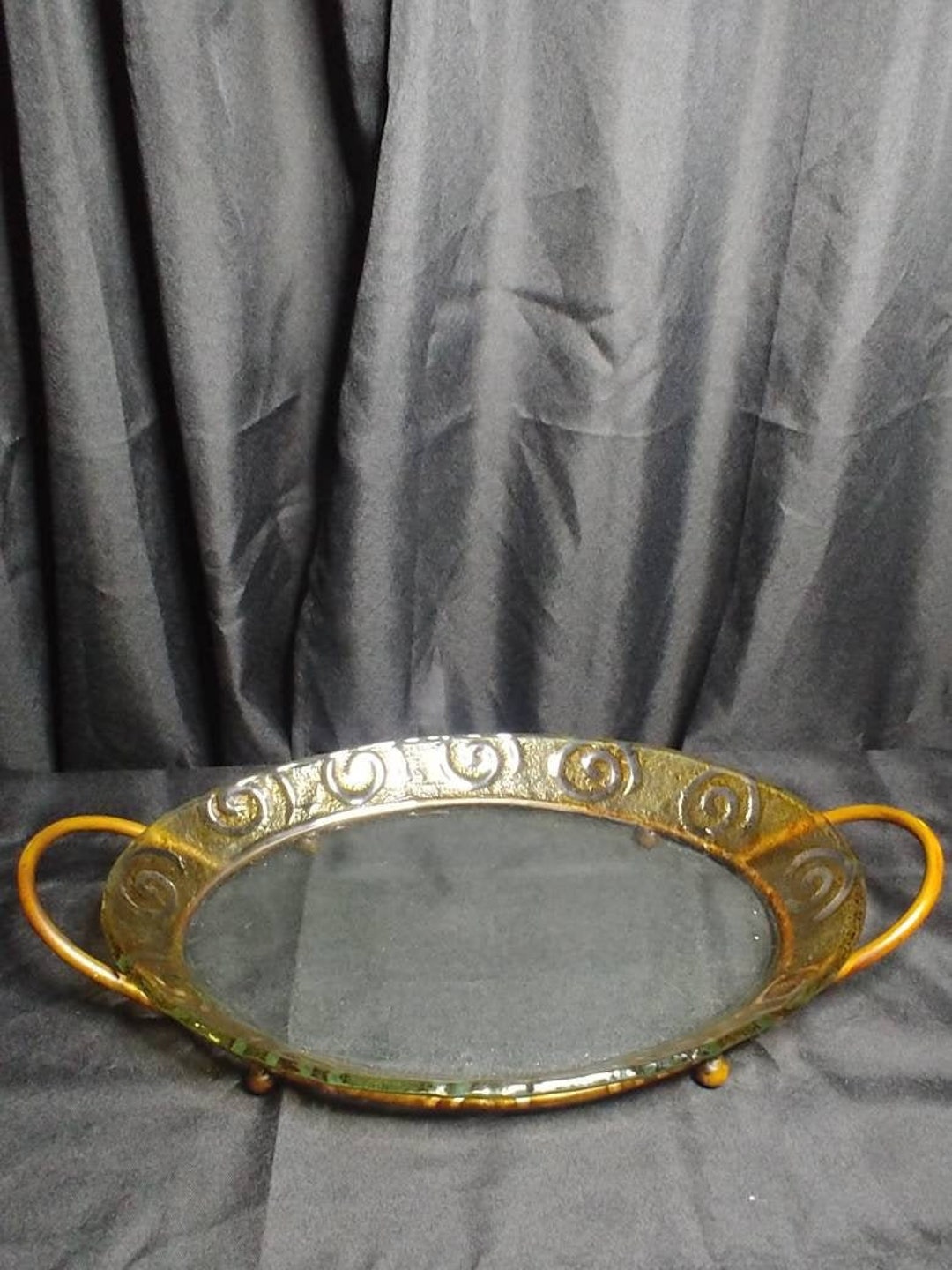 Oval Glass Dish or Platter in Metal Stand With Handles - Etsy