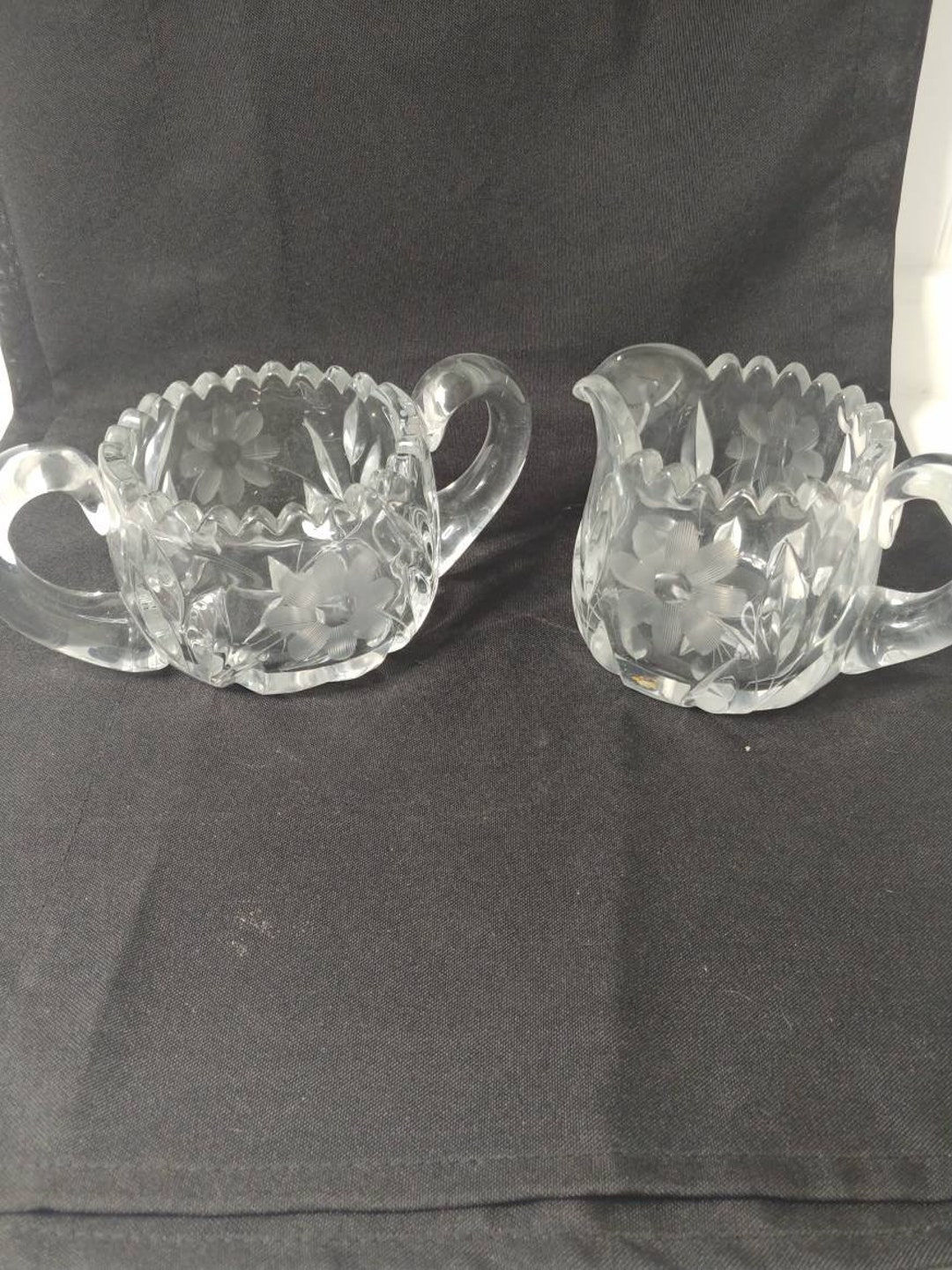 Fix-vintage Sawtooth Cut Glass Creamer and Sugar Dish Set - Etsy