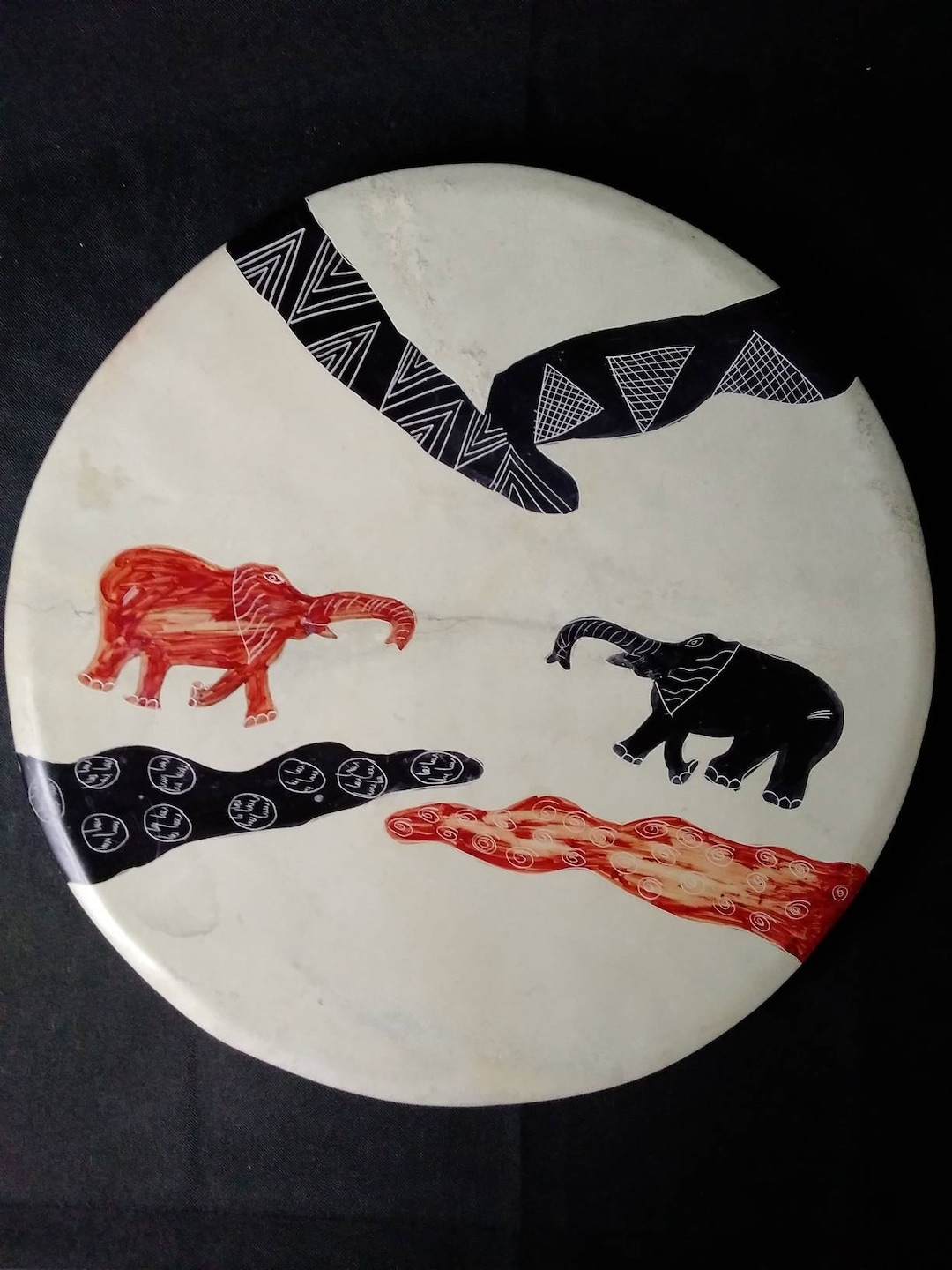 Fix-hand Made and Hand Painted African Plate With Elephants, Made in ...