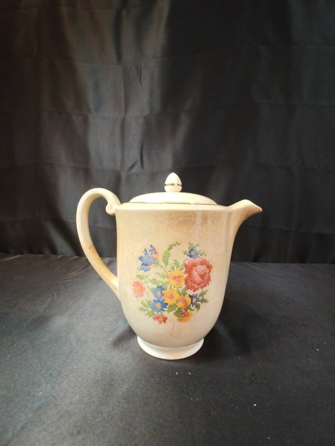 Vintage Bakerite Cross Stitch Roses Pattern Teapot - Etsy