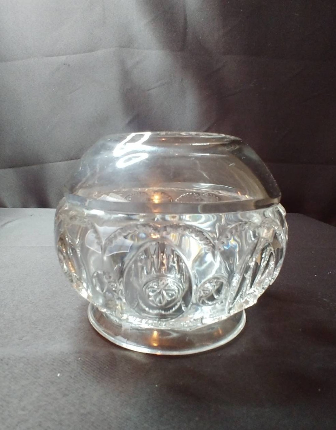 Vintage EAPG Rose Bowl Vase Clear Glass Arches Thumbprint - Etsy