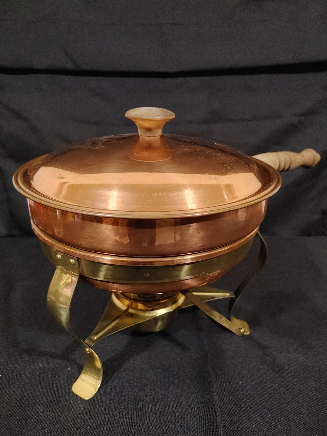 Vintage Copper Chafing Dish With Wooden Handle - Etsy