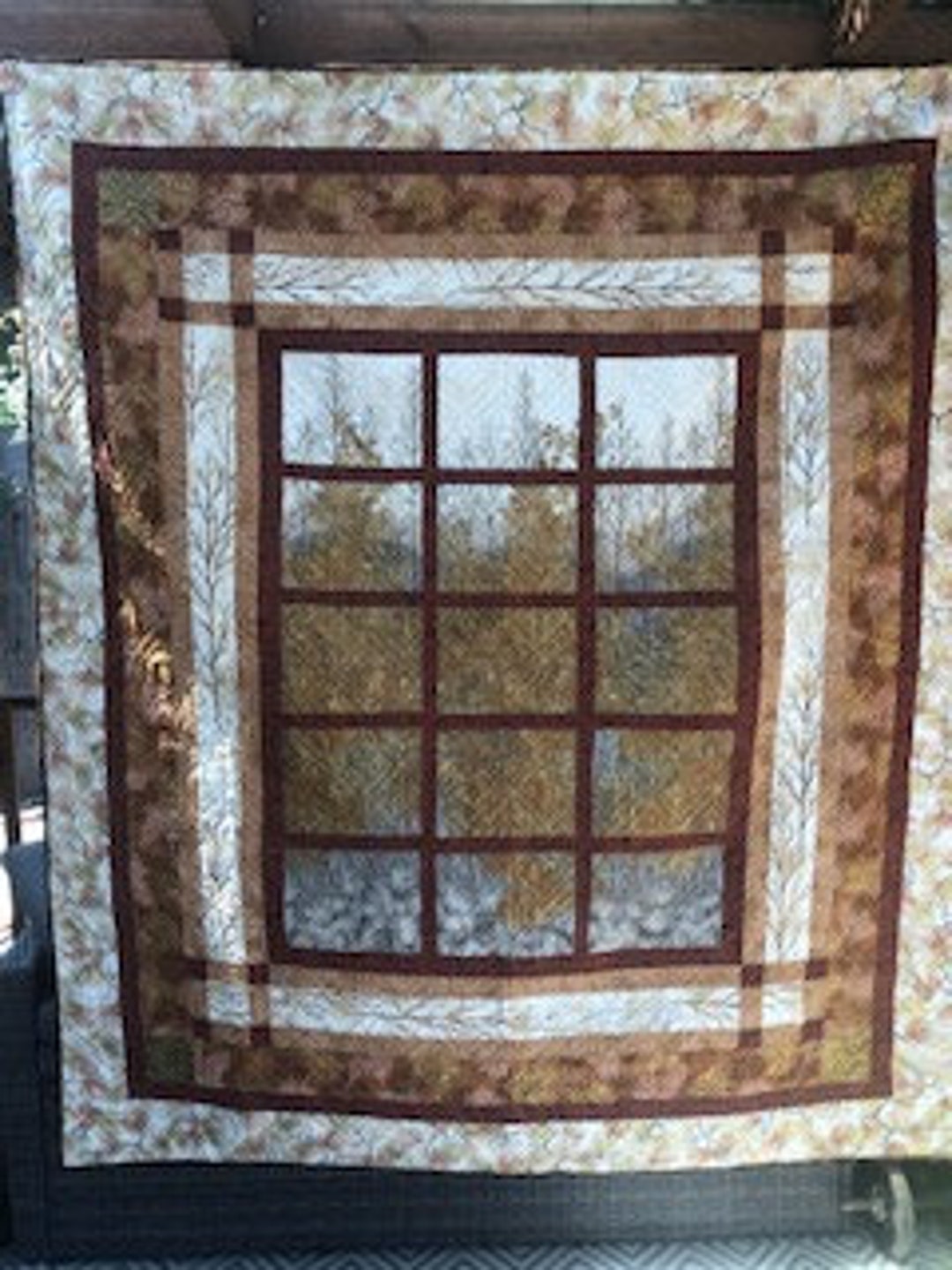 Autumn Quilt Caramel Color Windowpane Finished Quilt or Wallhanging ...
