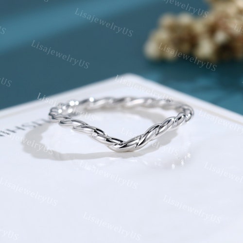 Plain Curved Wedding Band Vintage White Gold Simple Chevron - Etsy
