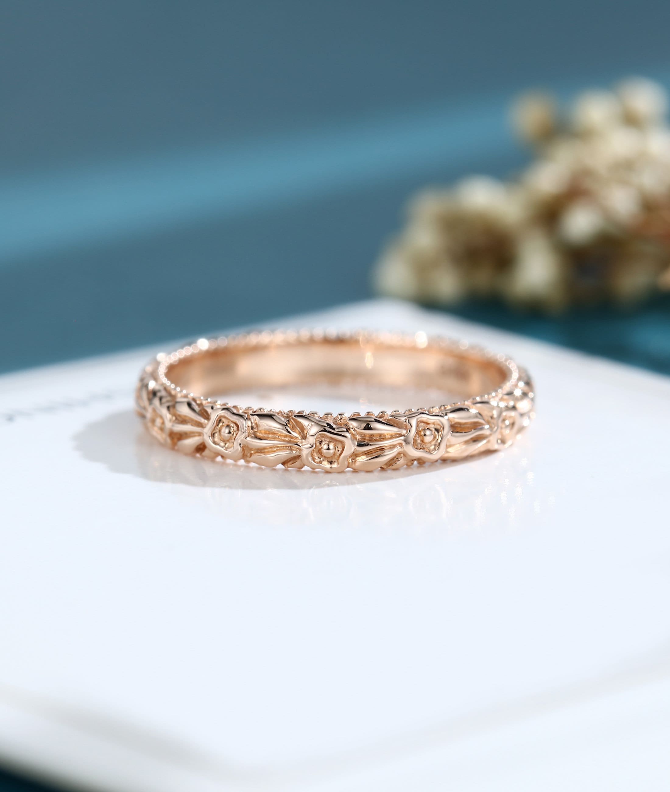 Simple band wedding band women 14K/18K Solid rose gold wedding | Etsy