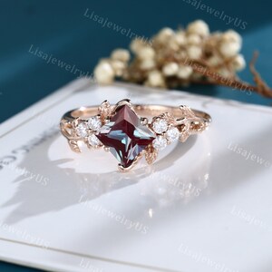 Alexandrite Engagement Ring Rose Gold Vintage Engagement Ring Art Deco ...