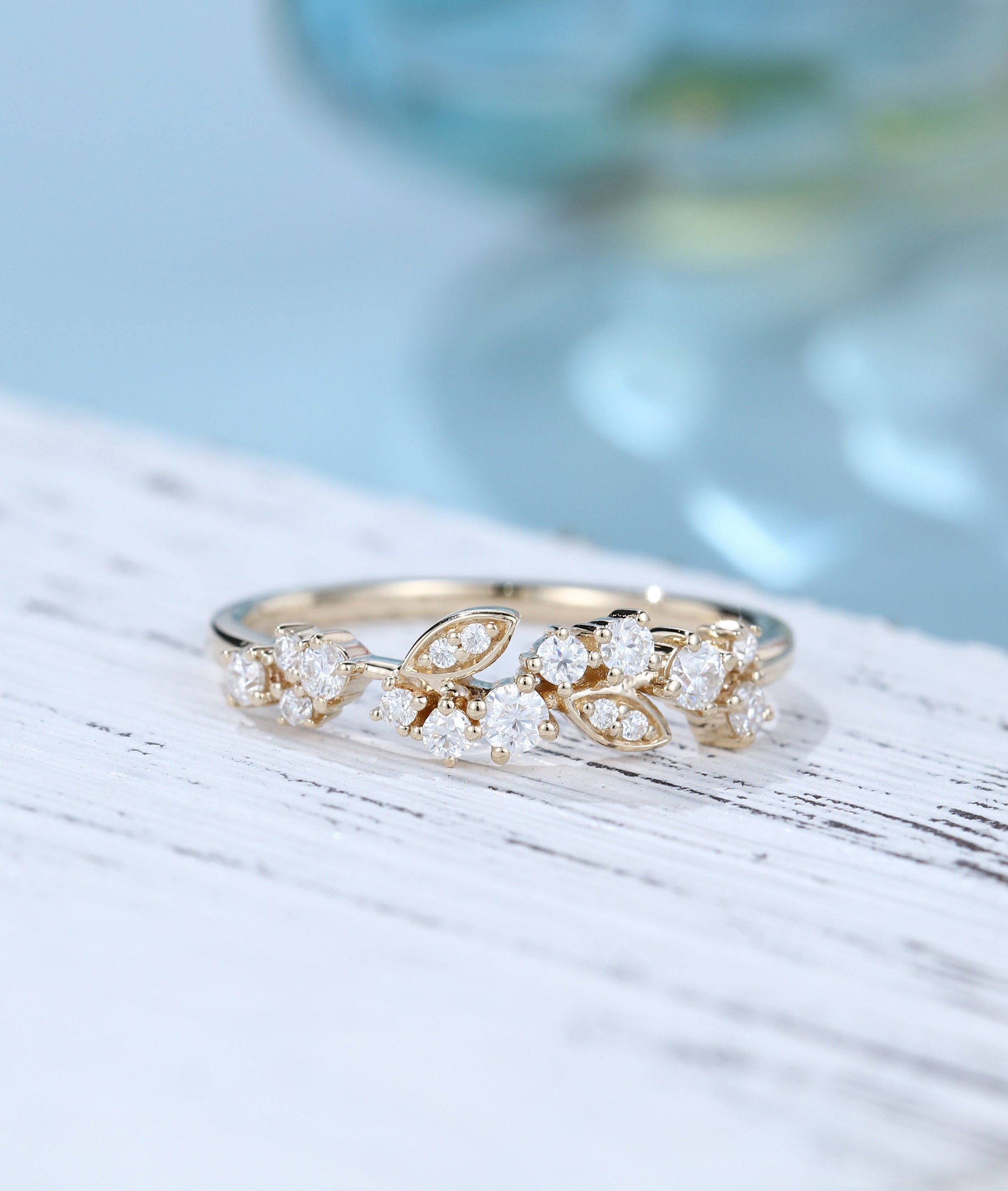 Moissanite wedding band 14K gold wedding band Vintage weddding | Etsy