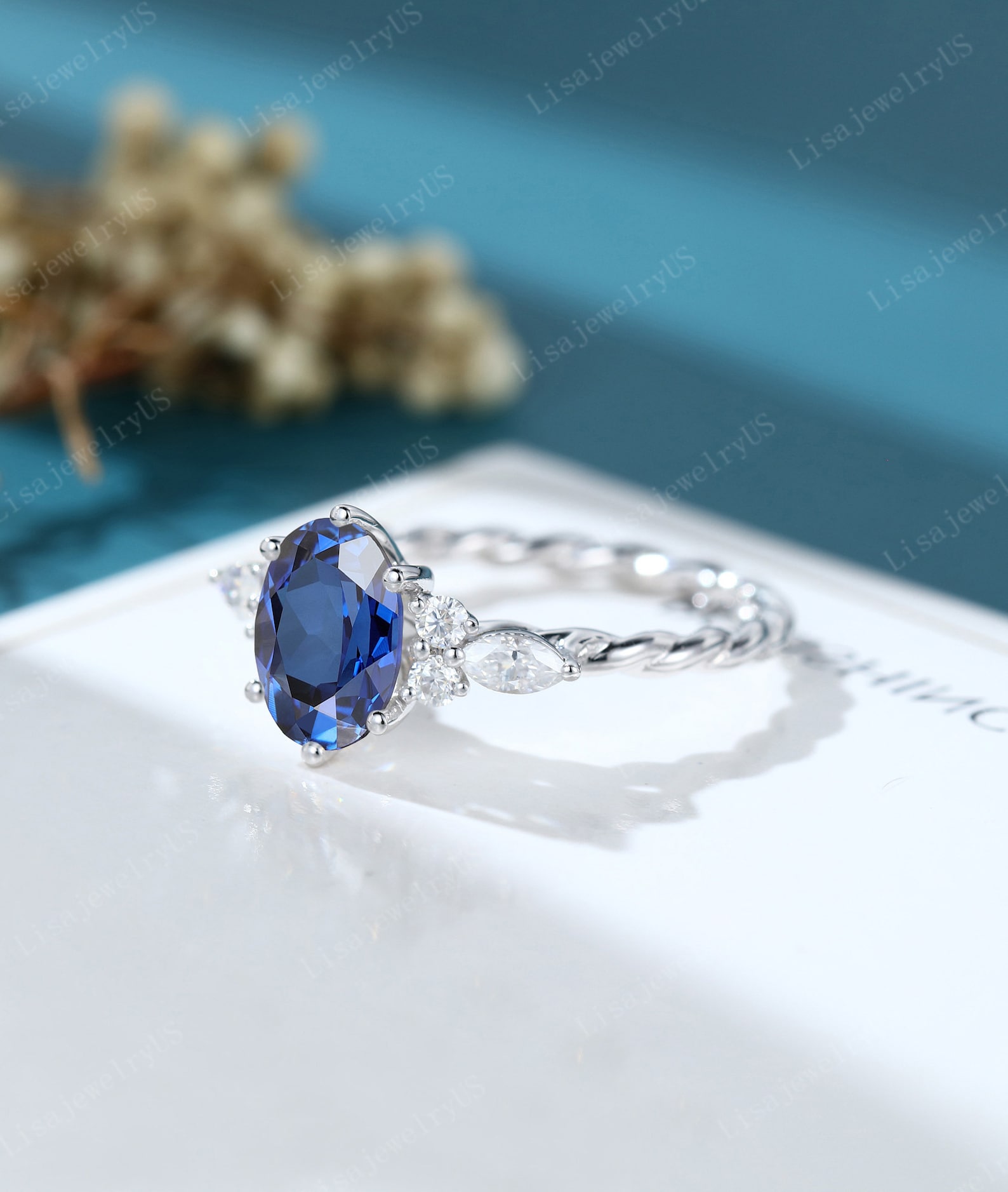 Oval Sapphire Engagement Ring Vintage Engagement Ring White | Etsy