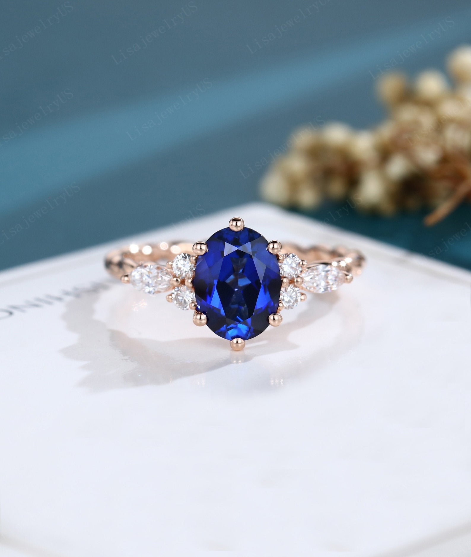 Oval Sapphire Engagement Ring Rose Gold Vintage Engagement | Etsy