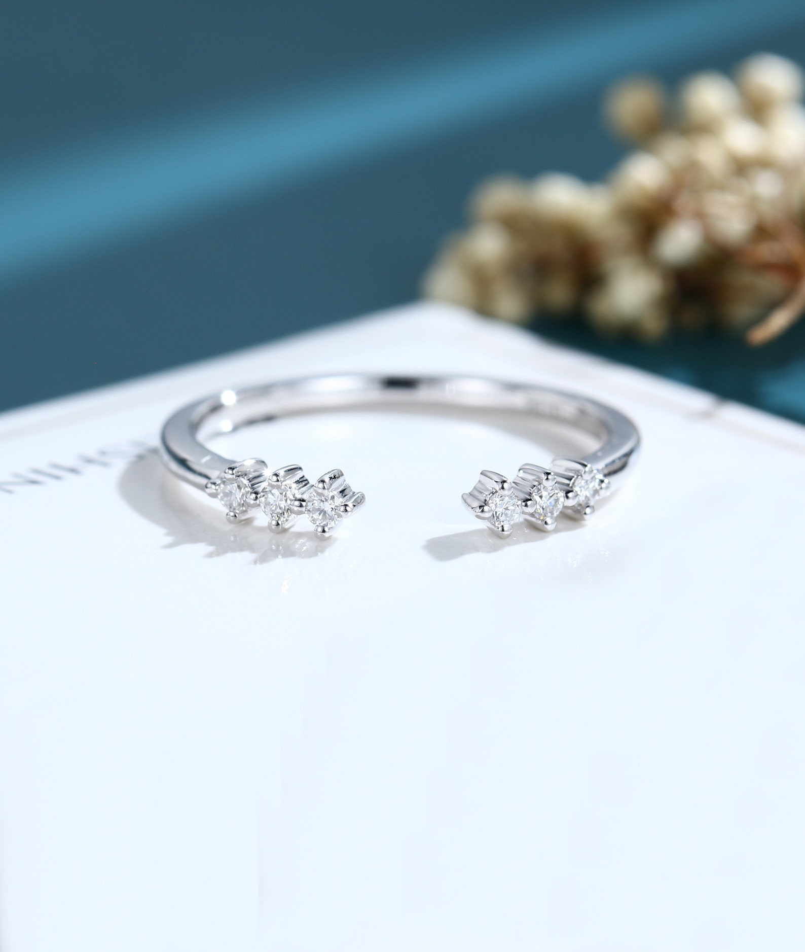 Diamond Wedding Band Open Adjustable 14K White Gold Wedding | Etsy