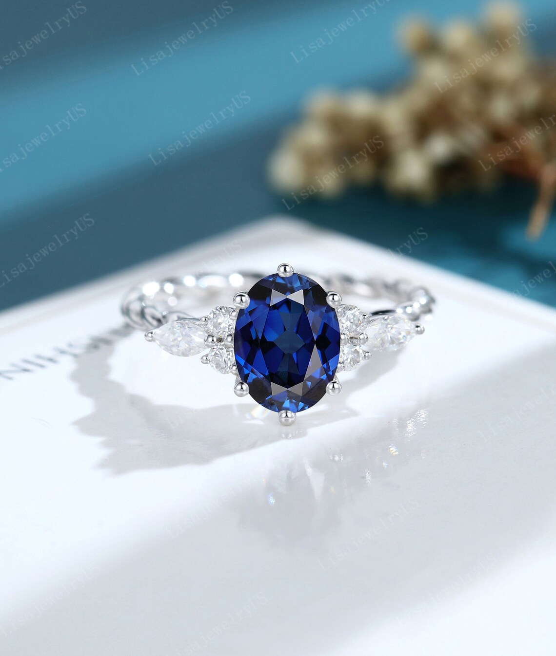 Oval Sapphire Engagement Ring Vintage Engagement Ring White - Etsy