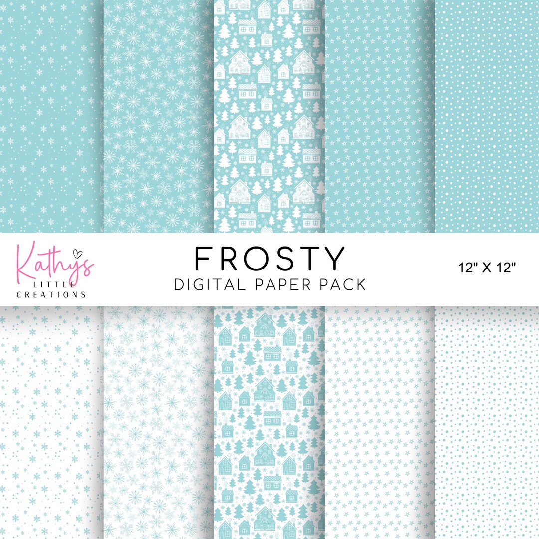 Blue Pastel Digital Printable Paper Christmas Holiday Snowflakes Dots ...
