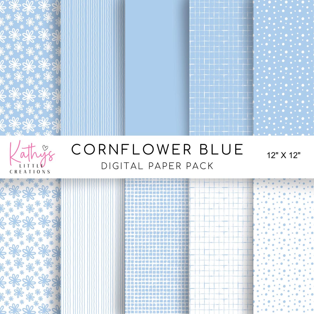 Blue Pastel Floral Digital Printable Paper Dots Stripes and Squares ...