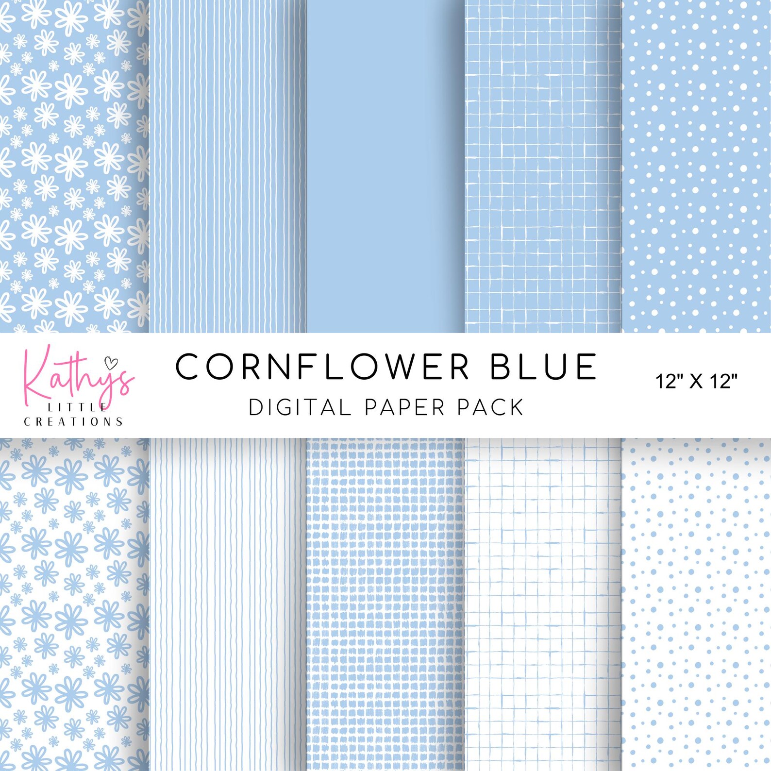 Blue Pastel Floral Digital Printable Paper Dots Stripes and Squares ...