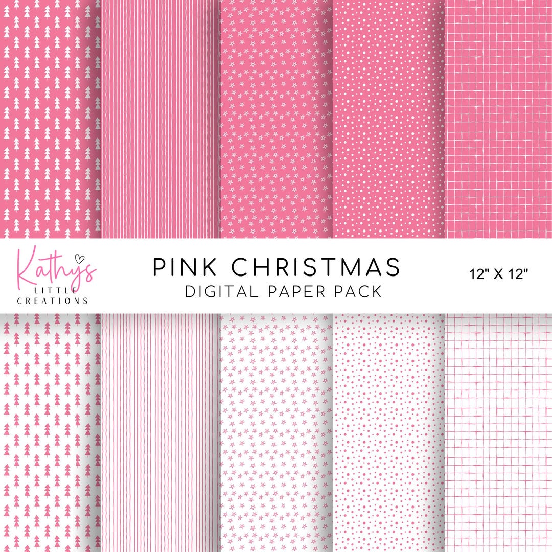 Pink Christmas Digital Printable Paper Holiday Backgrounds Trees ...