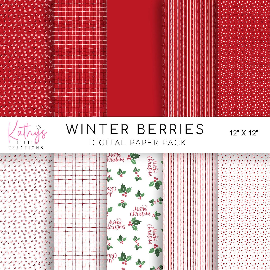 Red Christmas Holiday Digital Printable Paper Festive Stars Stripes ...