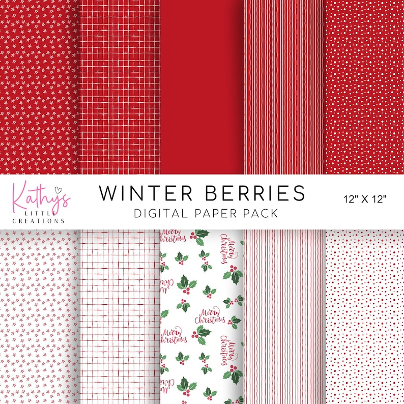 Red Christmas Holiday Digital Printable Paper Festive Stars Stripes ...