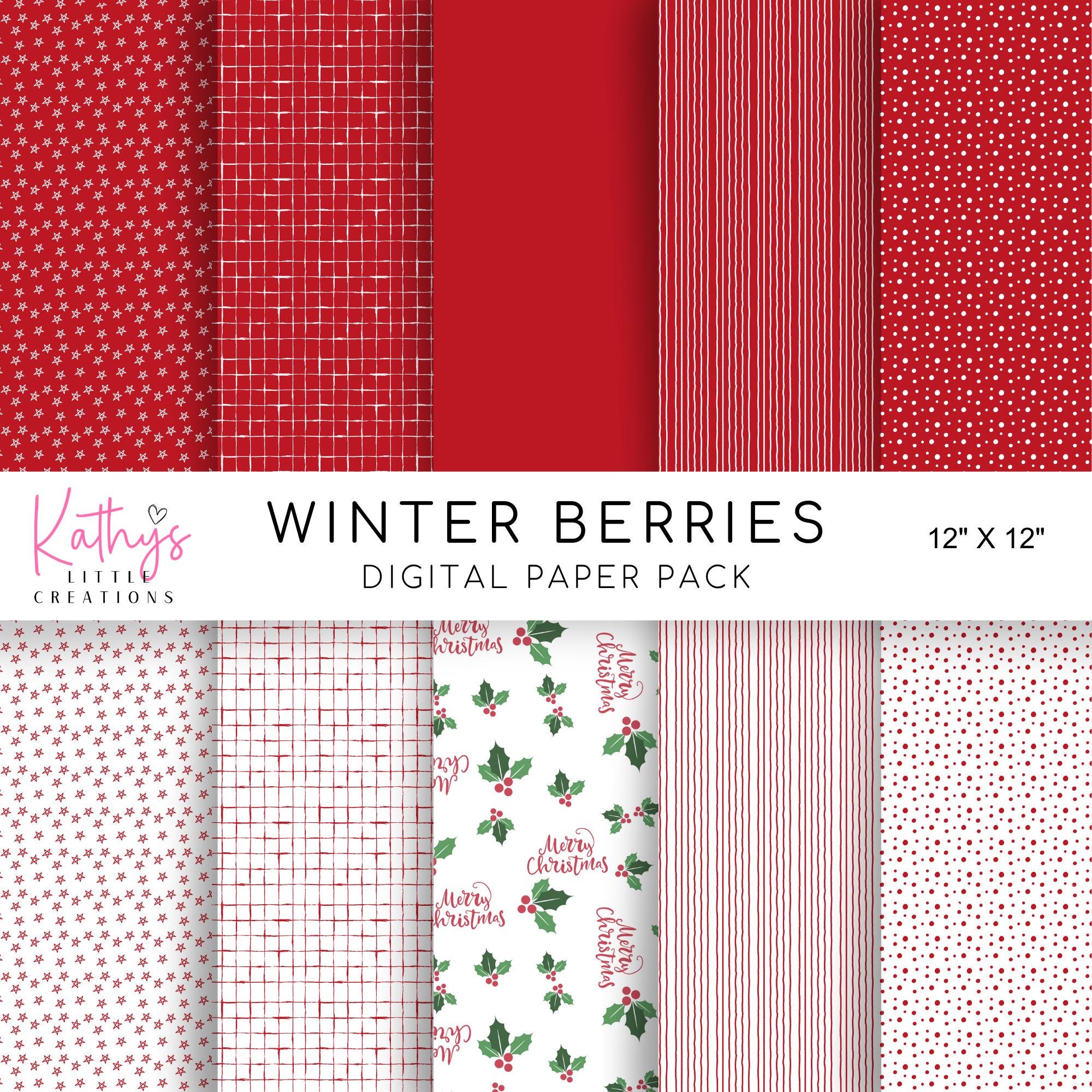 Red Christmas Holiday Digital Printable Paper Festive Stars Stripes ...