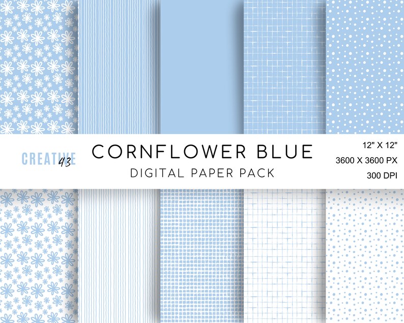 Cornflower Blue Digital Paper Set 10 X Digital Papers, Backgrounds ...