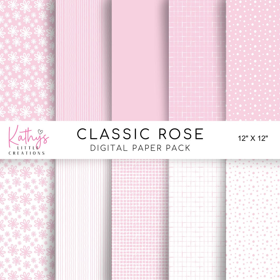 Baby Pink Pastel Floral Digital Printable Paper Dots Stripes and ...