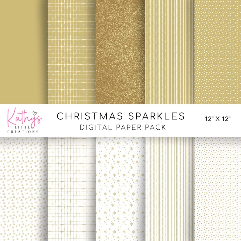 Gold Christmas Digital Printable Paper Glitter Snowflakes Stars Dots ...