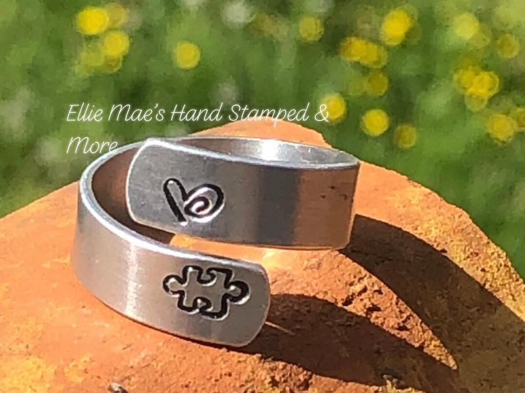 Autism Ring ~ Hand Stamped ~ Aluminum Wrap Ring ~ Puzzle Piece Jewelry ...