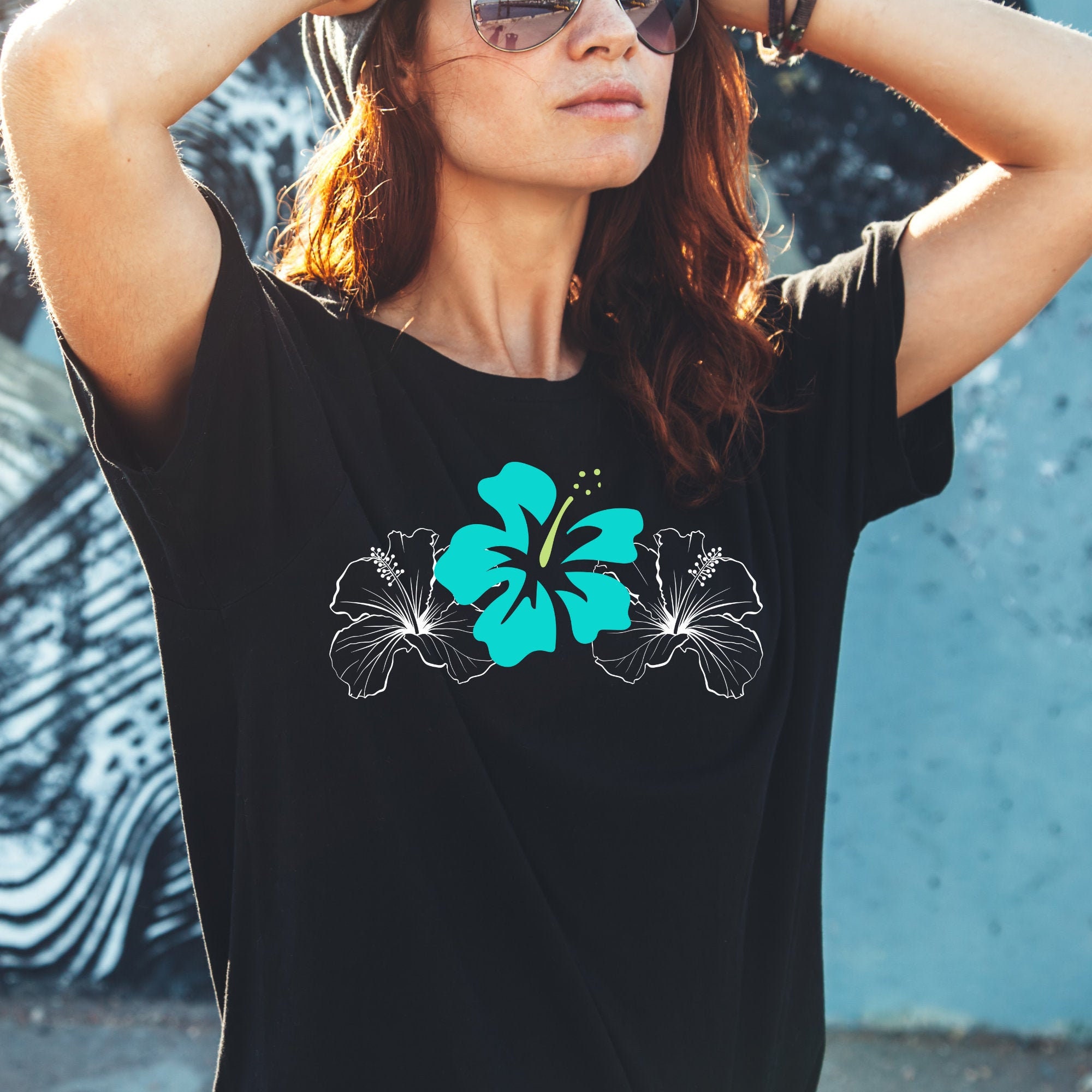 Hibiscus Flower Shirt Hawaiian Hibiscus Tee Oversized Summer Etsy