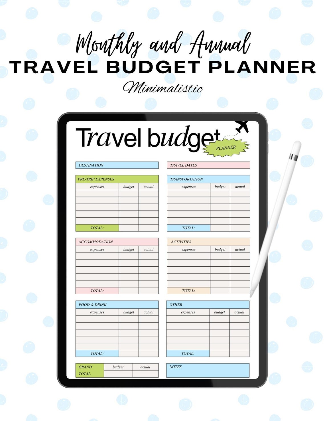 Travel Budget Planner Printable Work & Vacation Spending Worksheet ...