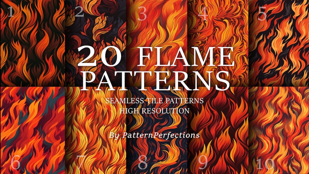 20 Vibrant Flame & Fire Patterns Collection! Seamless Flame PNG Tiles ...