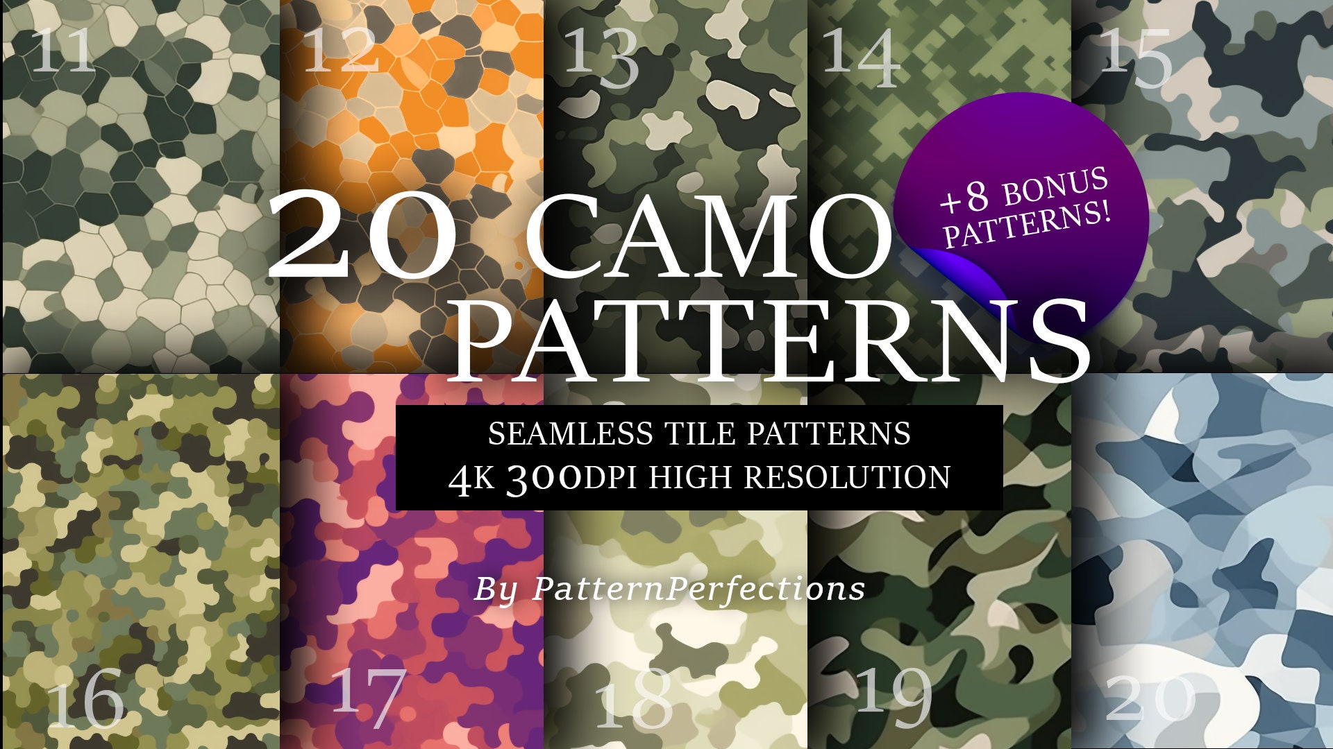 28 Stylized Camouflage Patterns: Unique Camo Digital Paper, Seamless ...