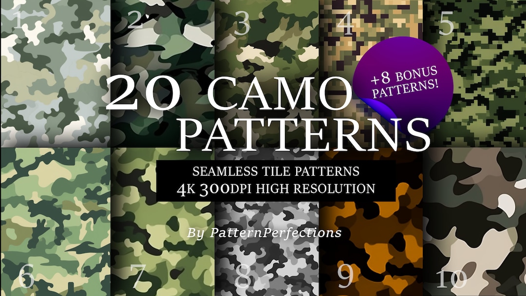28 Stylized Camouflage Patterns: Unique Camo Digital Paper, Seamless ...