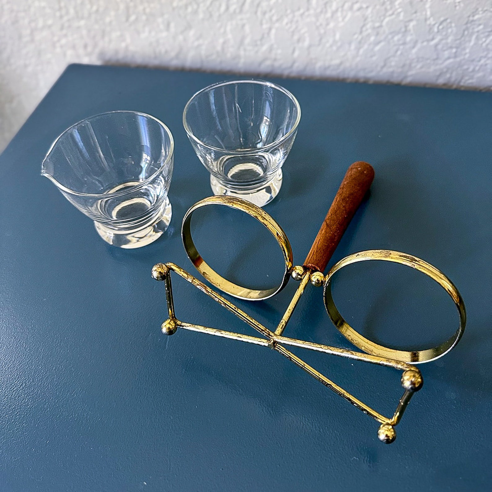 Brass and Wood MCM Cream & Sugar Caddy - Etsy