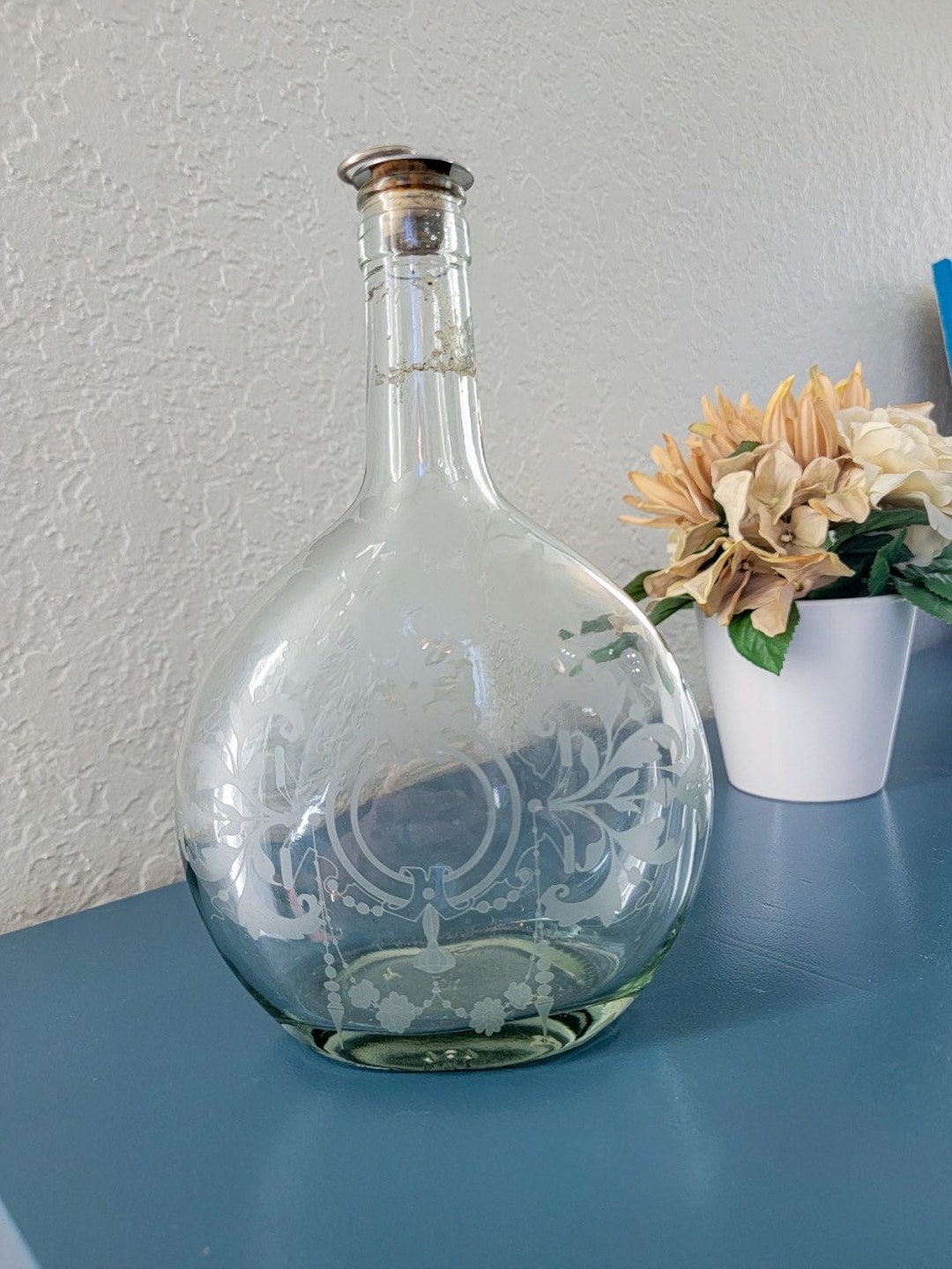 Decorative Clear Glass Cologne Bottle With Etched Design. - Etsy