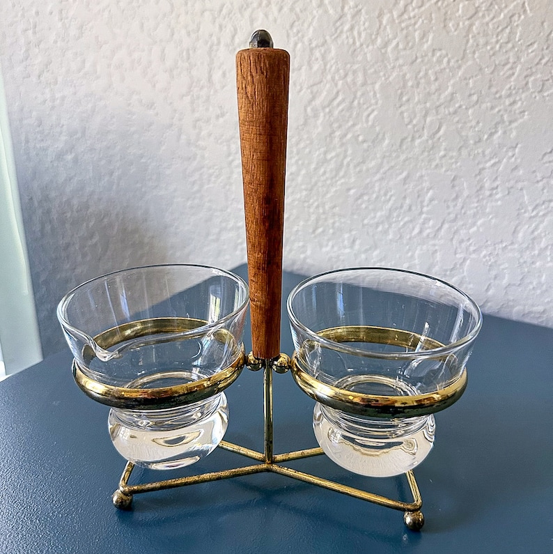 Brass and Wood MCM Cream & Sugar Caddy - Etsy