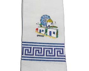 Kitchen & Dining Tea Towels Vintage Cotton Tea Towel with Blue Greek ...